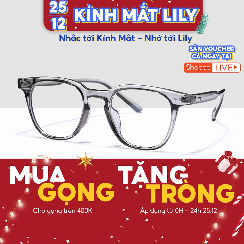 Kính cận nam Lily Eyewear chất liệu nhựa cứng cáp mắt vuông giả cận ...