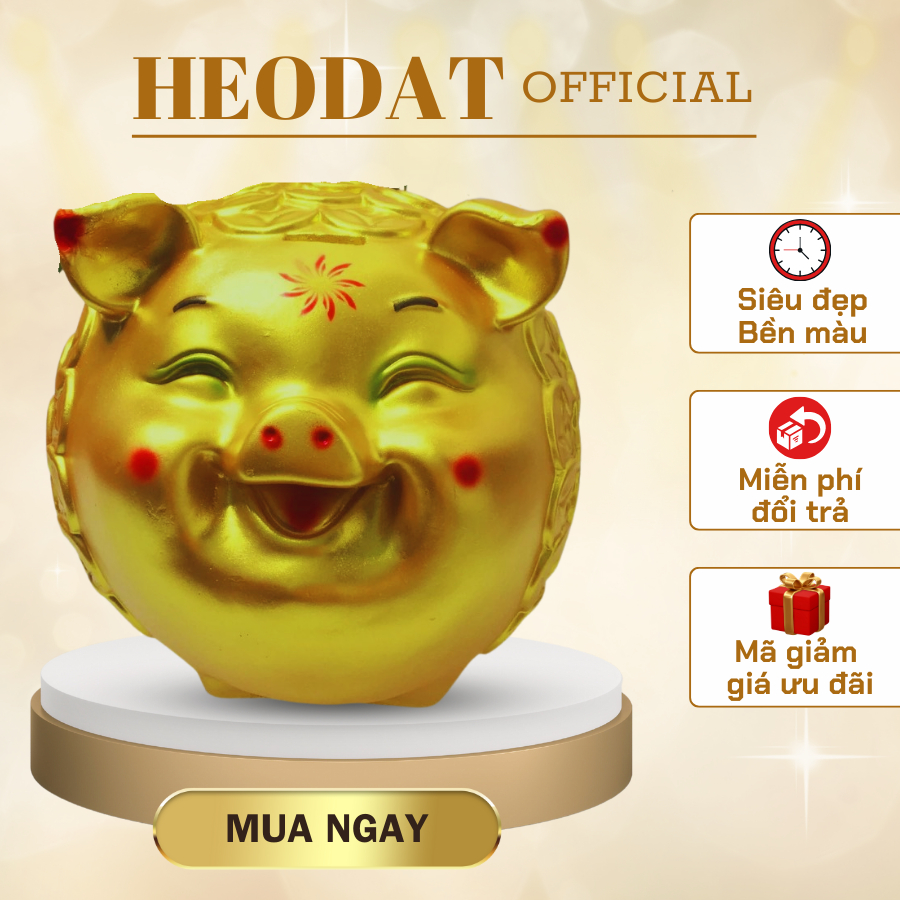Heo đất cười mắt híp điêu khắc đồng vàng, ống lợn đất tiết kiệm baby ...