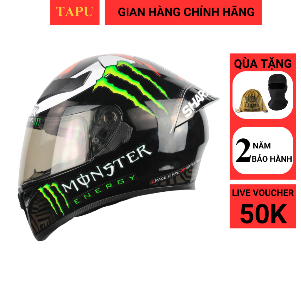 Mũ bảo hiểm fullface ROYAL M138B, nón fullface 1 kính dán tem Shark ...