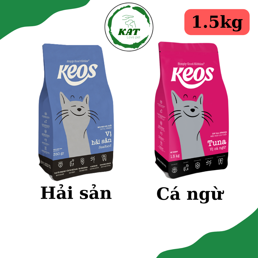 [1.5kg] Hạt thức ăn cho mèo KEOS - Hương vị hải sản Seafood - Gói 1.5kg - KAT Store | Shopee ...