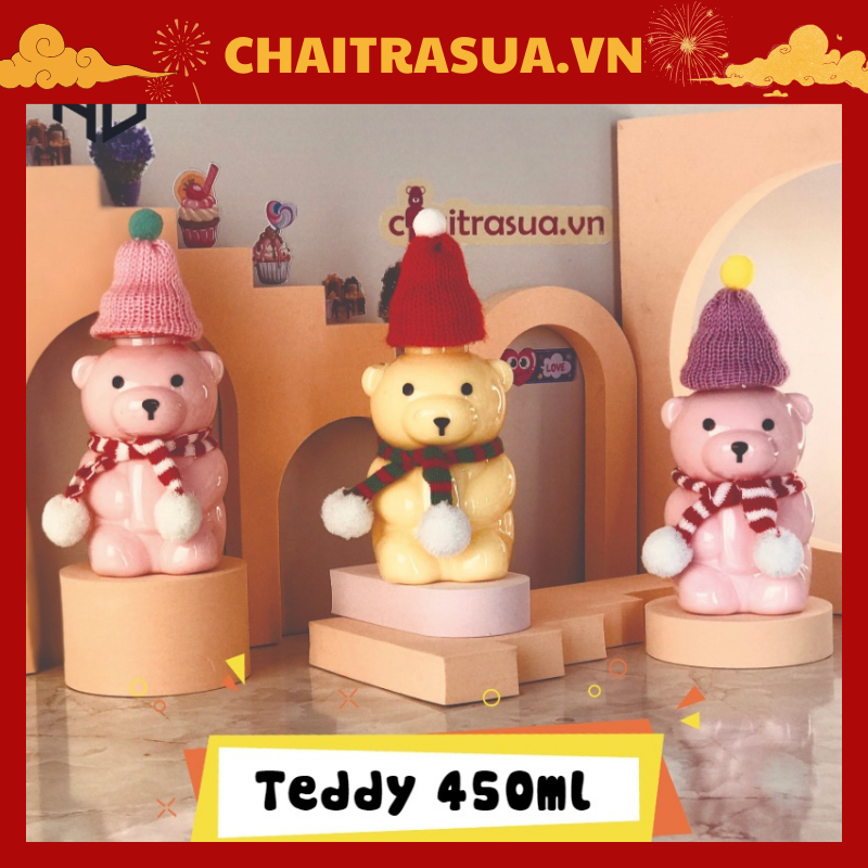 Chai nhựa PET hình Gấu Teddy dành cho quán trà sữa, quán ăn vặt 450ml ...
