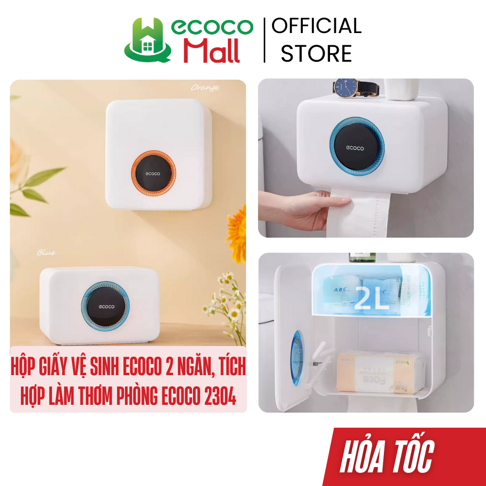 Hộp giấy vệ sinh ECOCO 2 ngăn, tích hợp làm thơm phòng mẫu mới 2304 | Hộp giấy dán tường khuếch ...
