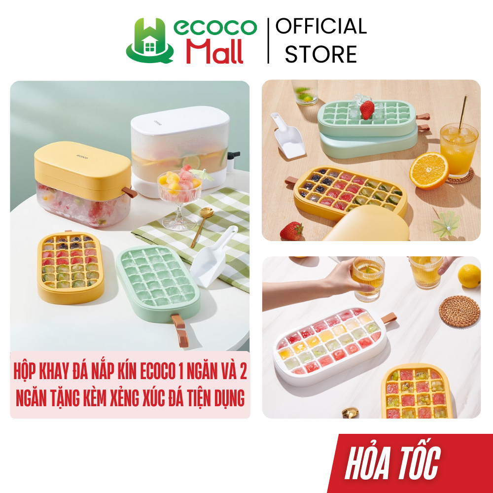 Hộp khay đá có nắp kín ECOCO 1 ngăn và 2 ngăn, tặng kèm xẻng xúc đá tiện dụng | Shopee Việt Nam