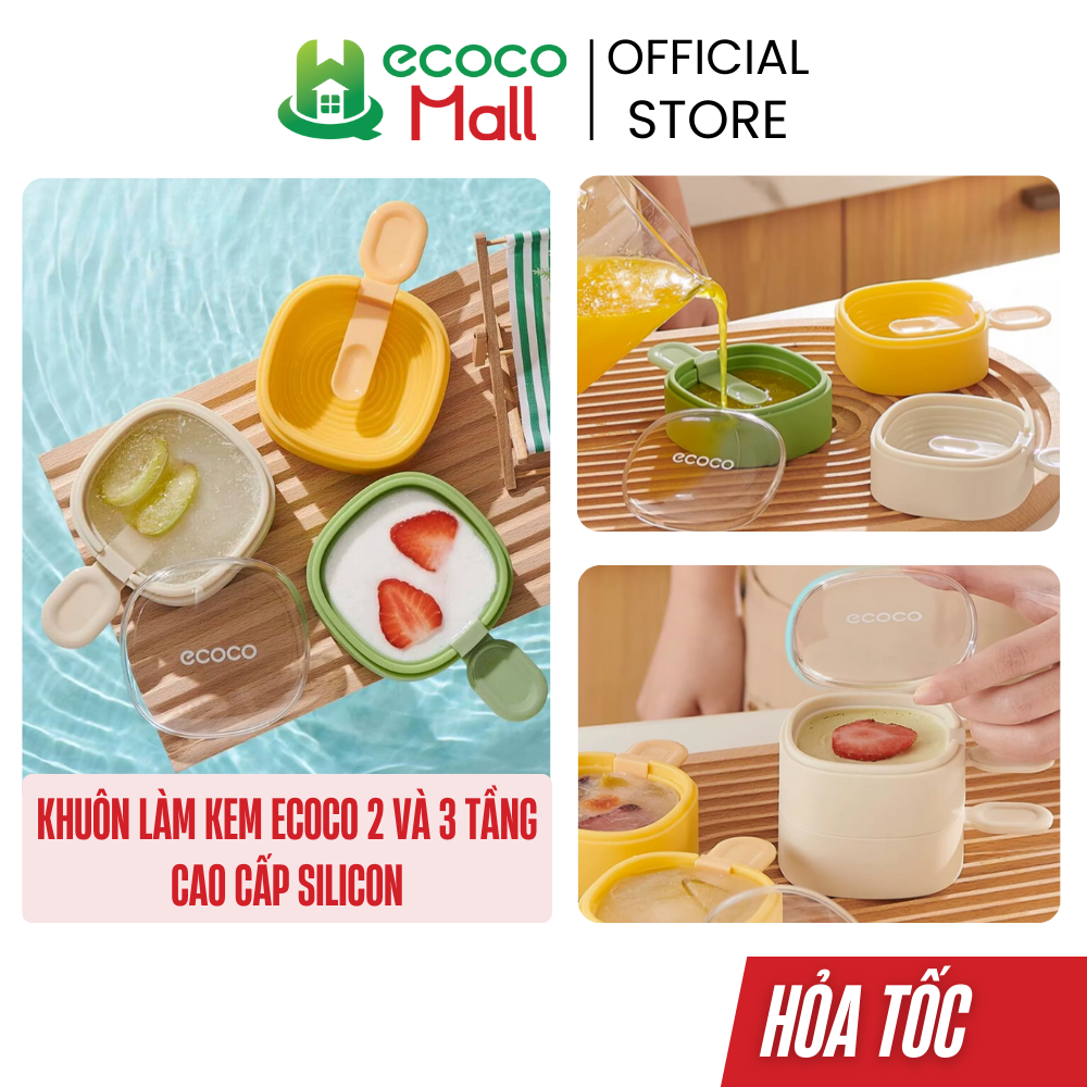 Khuôn làm kem ECOCO 2 và 3 tầng cao cấp silicon an toàn tuyệt đối cho bé kèm nắp kín mẫu mới ...