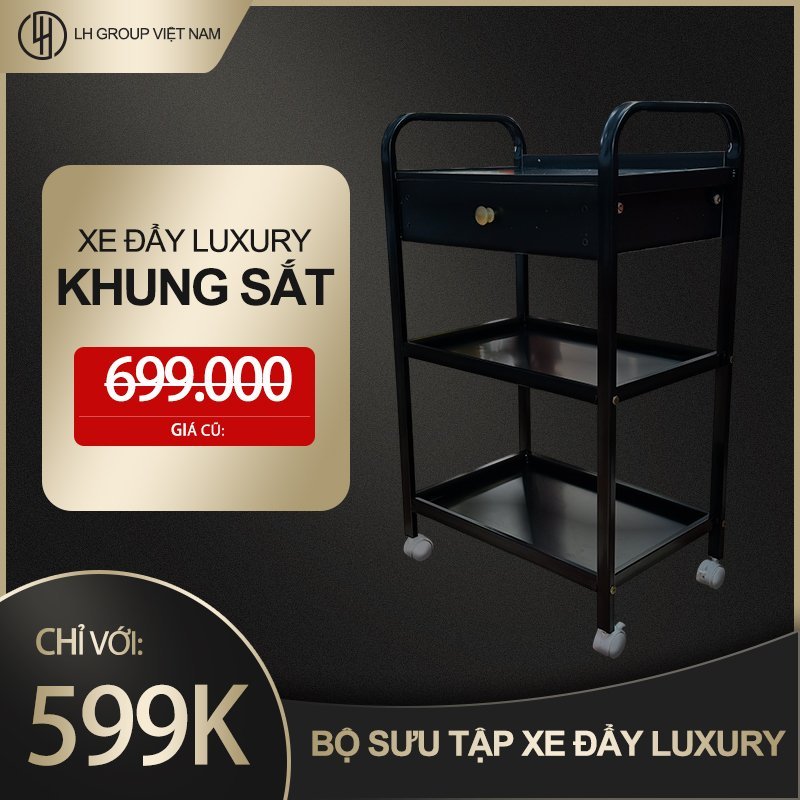 [FreeShip] Xe Đẩy Khung Sắt Luxury - 3 tầng có ngăn kéo ( Màu Đen ...