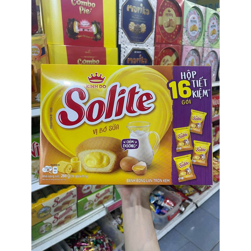 Bánh Bông Lan Tròn Kem Solite Vị Bơ Sữa Hộp 288g X 16 Gói | Shopee Việt Nam