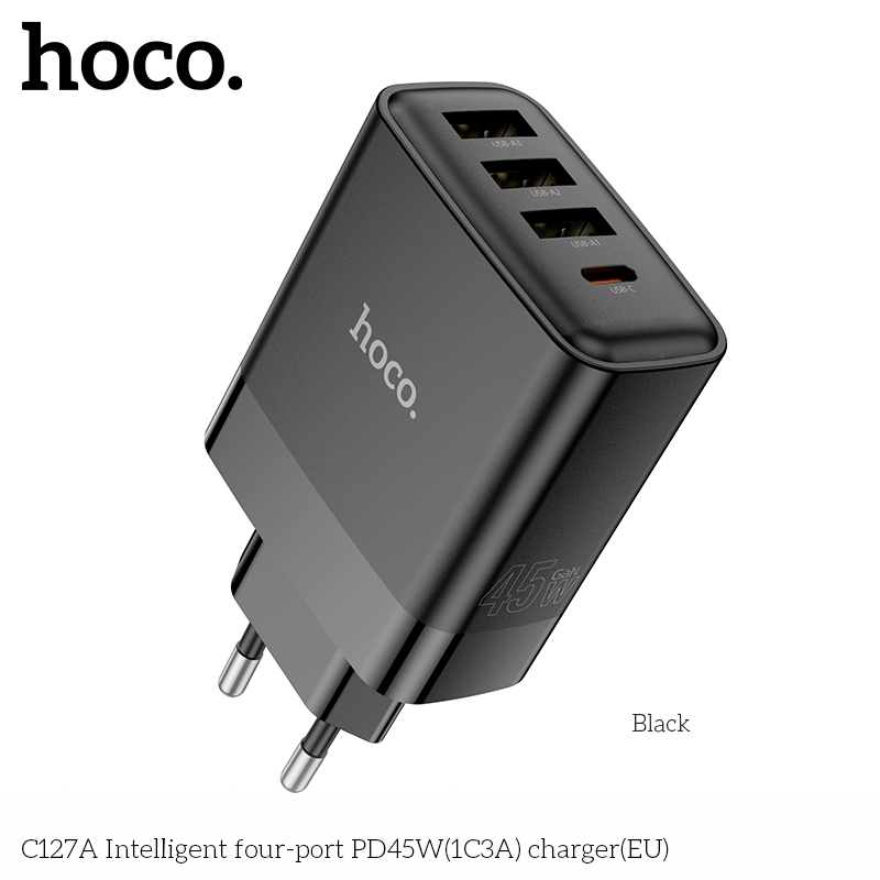 Củ sạc nhanh 45W Hoco C127A có 4 cổng 3 USB + 1 TypeC PD45W + QC3.0 ...