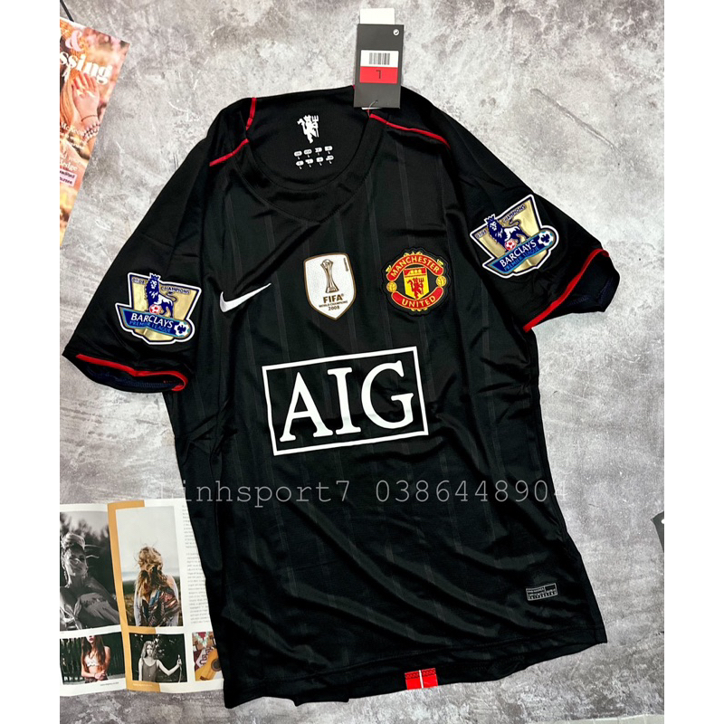 Áo Đấu Bóng Đá CLB Manchester United 2008 AIG màu đen Logo Thêu Patch ...