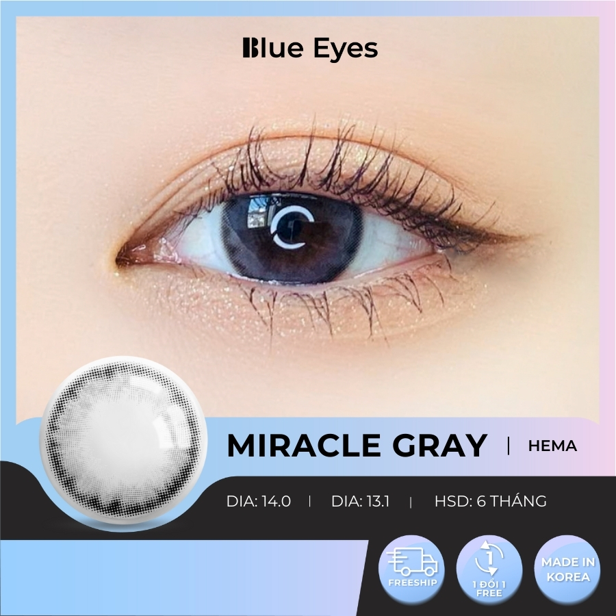 Kính áp tròng Miracle Gray Blue Eyes, dòng lens cận sử dụng sáu tháng ...