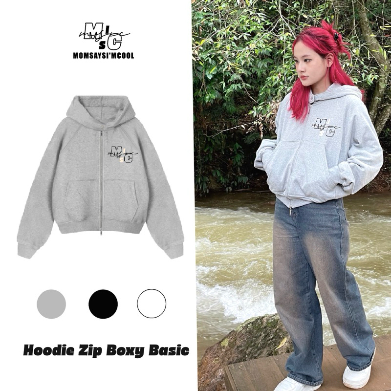 Hoodie Zip-MOM SAYS I'M COOL- Basic form Boxy ( dáng ngắn, lửng trên ...