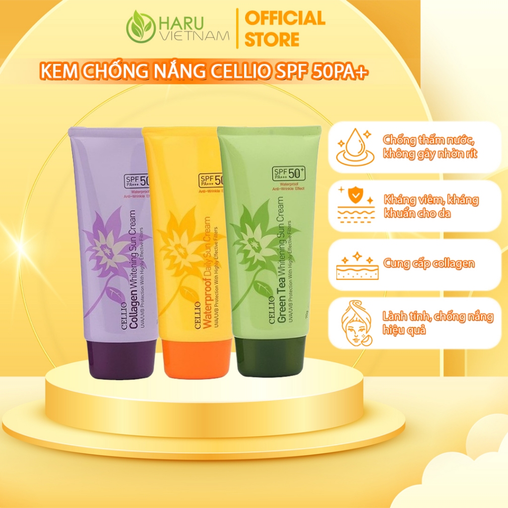 Kem chống nắng Cellio Waterproof Daily Sun Cream SPF50 Haru Việt Nam | Shopee Việt Nam