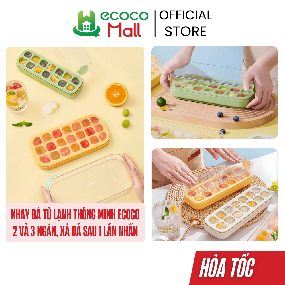 Khay đá tủ lạnh thông minh ECOCO 2 và 3 ngăn, xả đá sau 1 lần nhấn, nhựa PP cao cấp an toàn sức ...