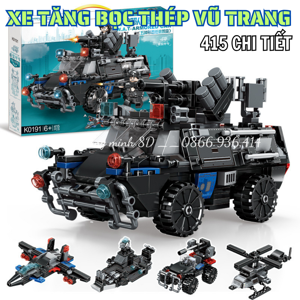 [HỘP-ĐẸP] Bộ mô hình đặc nhiệm Lego xe tăng bọc thép vũ trang, trực ...