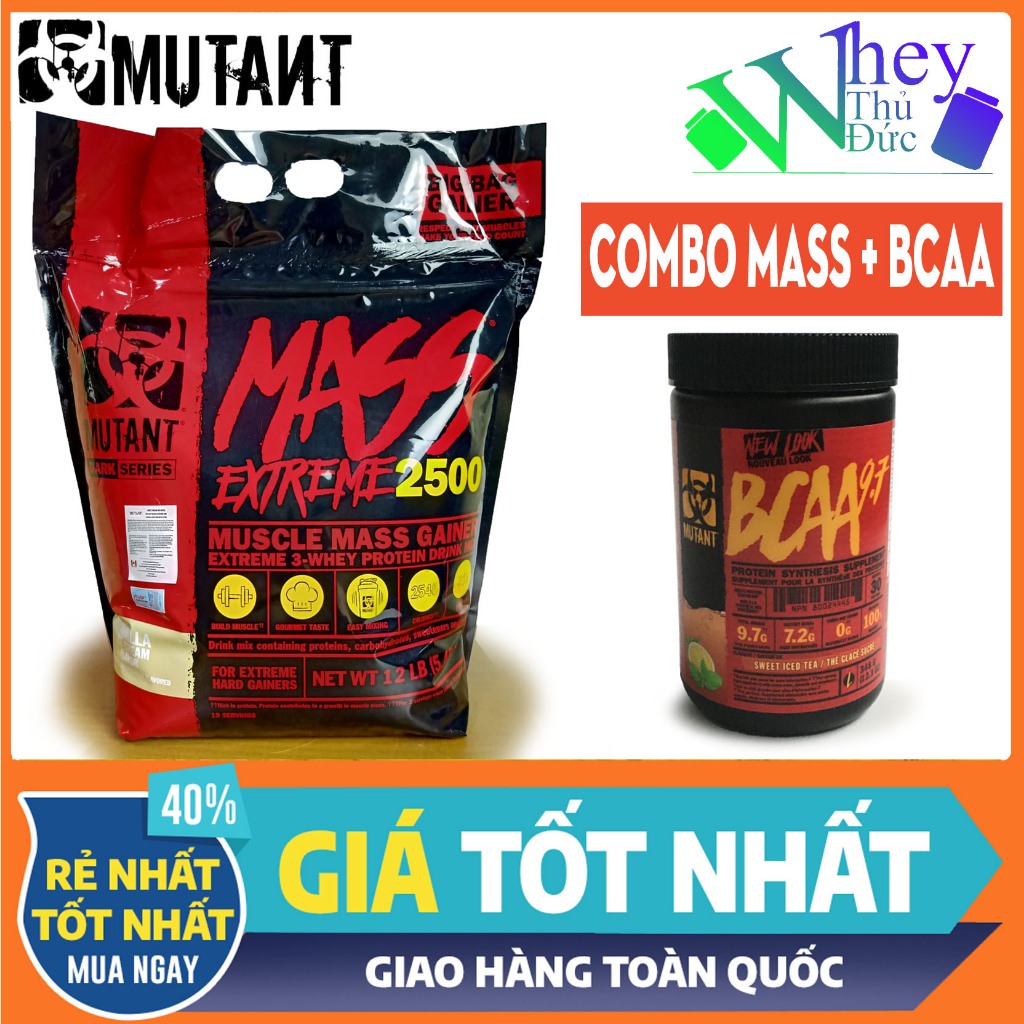 Combo Mutant Mass EXTreme 2500 12Lbs Vani và BCAA Mutant- Sữa tăng cân ...