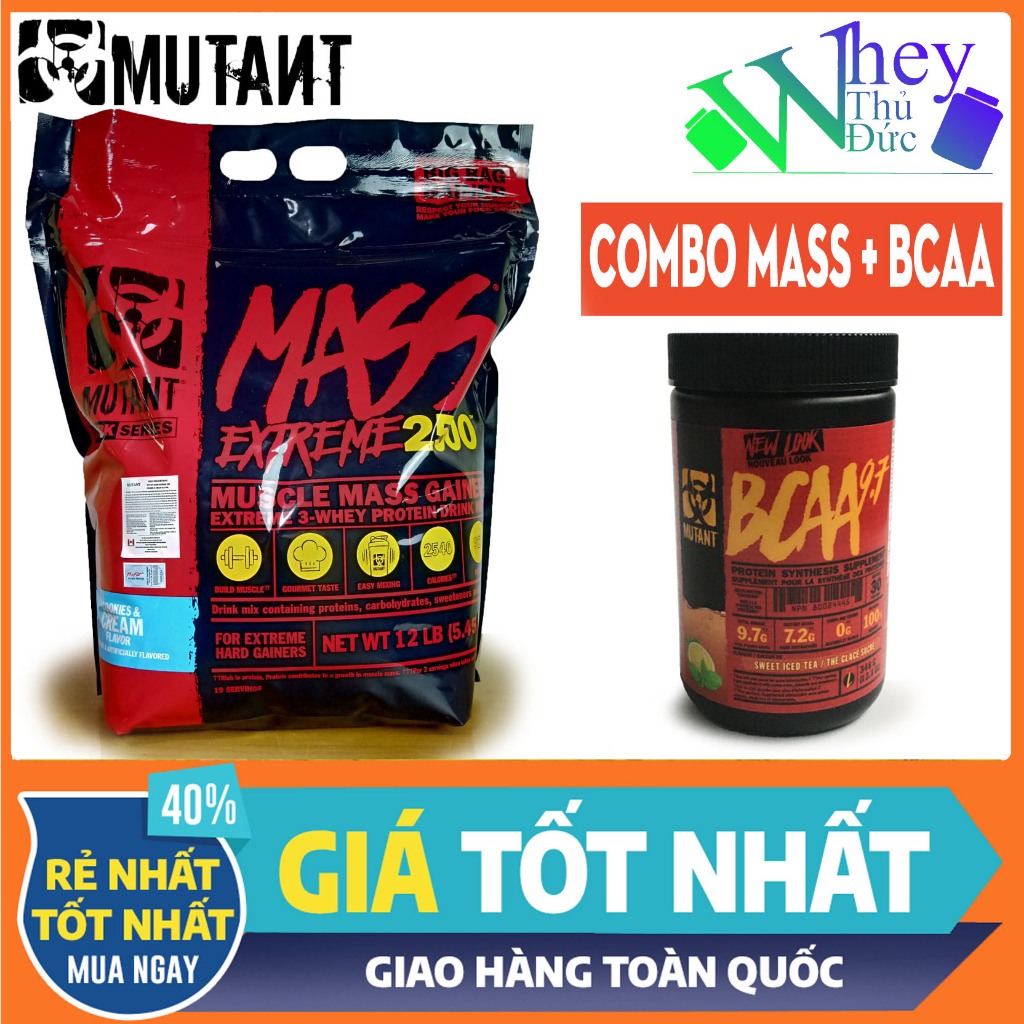Combo Mutant Mass EXTreme 2500 12Lbs Cookie và BCAA Mutant- Sữa tăng cân tăng cơ bổ sung protein ...