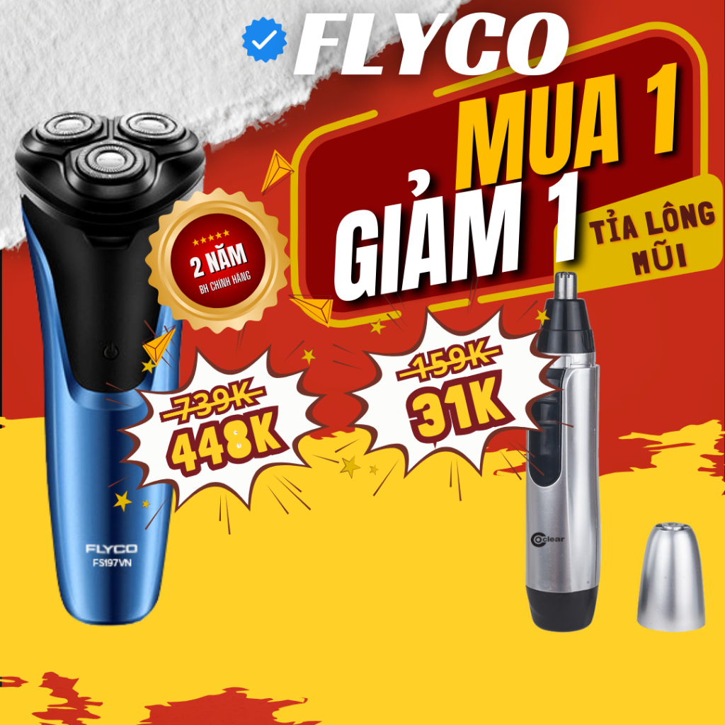 [Ship Hỏa Tốc] Máy Cạo Râu Flyco FS197VN 3 Lưỡi Kép Kháng Nước IPX7 Sạc Nhanh 1 Giờ - Hàng Chính ...