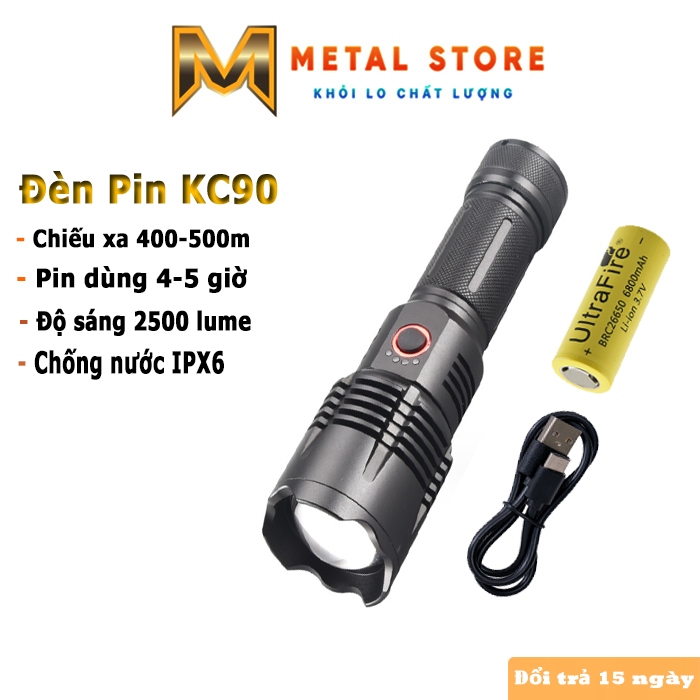 Đèn pin cầm tay siêu sáng P90 W038 METAL STORE đèn sạc điện chống nước,pin trâu | Shopee Việt Nam