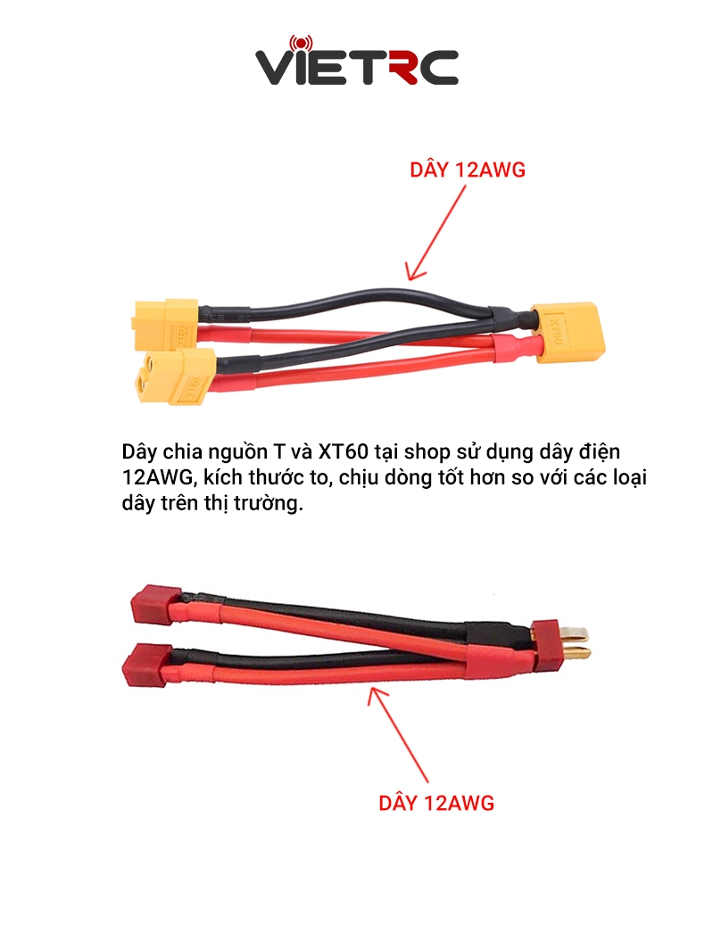 Dây chia nguồn jack T / XT60 / XT90 loại dây 10AWG / 12AWG cho pin tàu, xe, máy bay điều khiển ...