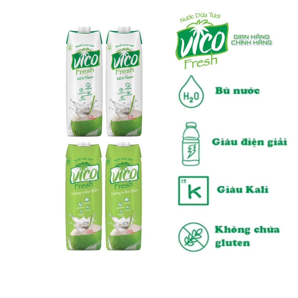 Combo 4 Hộp Nước Dừa Tươi ACP Vico Fresh 1L - (2 Xiêm, 2 Dứa) | Shopee ...