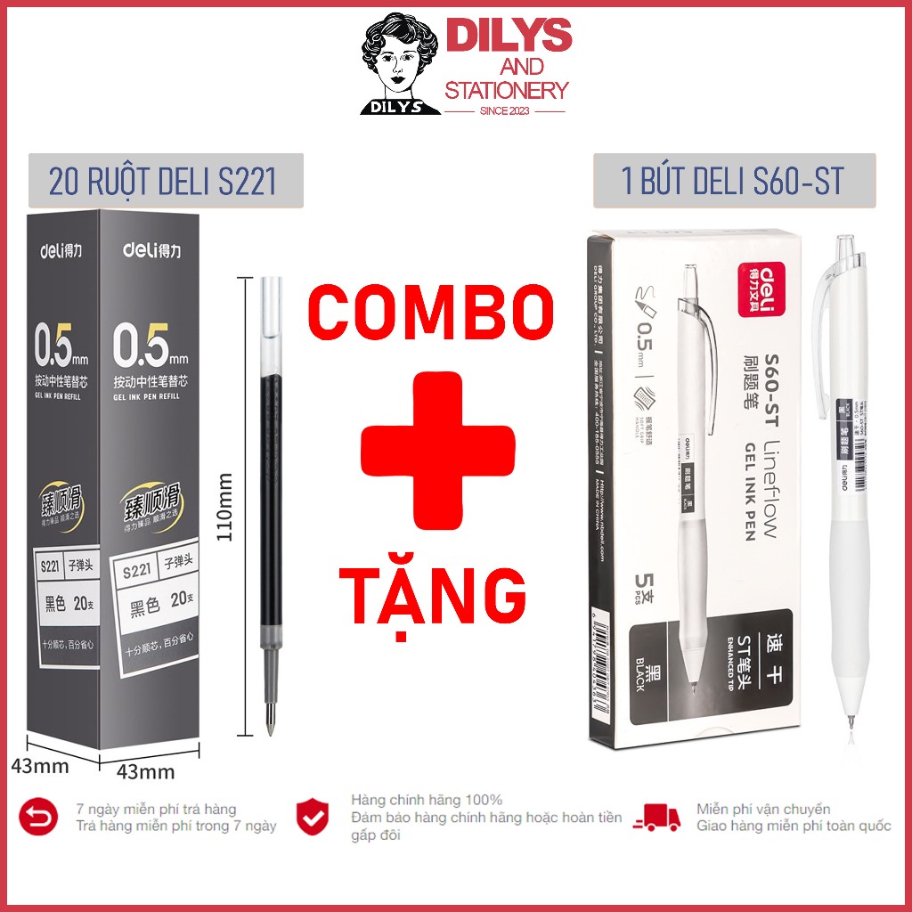 Combo 20 Ruột Deli S221 đen ngòi 0.5mm (Tặng 1 bút S60-ST) | Shopee Việt Nam