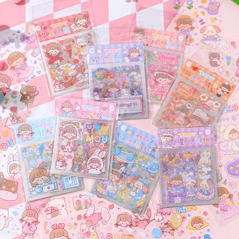 Sticker 8x8cm miếng dán Cute Trang Trí Bình Nước Cô Gái Dễ Thương B127 ...