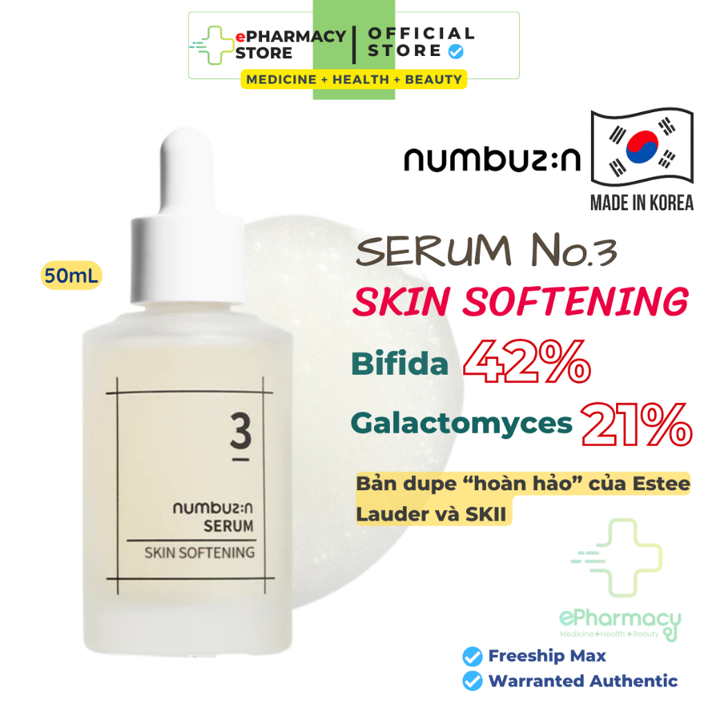 Serum Numbuzin No.3 Skin Softening - Tinh chất Numbuzin số 3 làm mềm da, cấp ẩm, hỗ trợ phục hồi ...