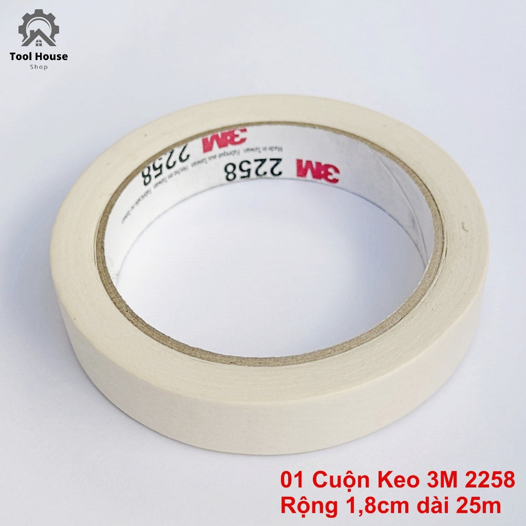 Băng keo giấy 3M khổ 1,8cm dài 25m màu trắng Masking Tape 3M 2258 (1 ...