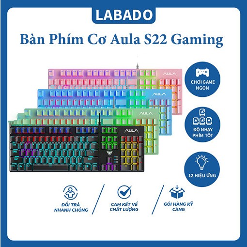 Bàn phím cơ AULA Blue Switch LED Gaming RGB máy tính bàn laptop có dây full 104 nút S2022 ...