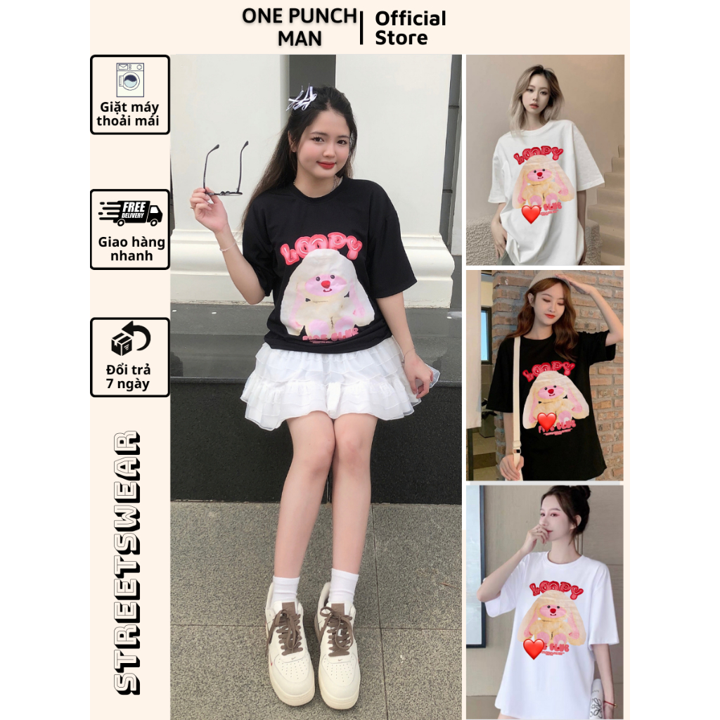 Áo thun tay lỡ THỎ LOOPY VÔ TRI unisex form rộng - Áo phông OPM co giãn ...