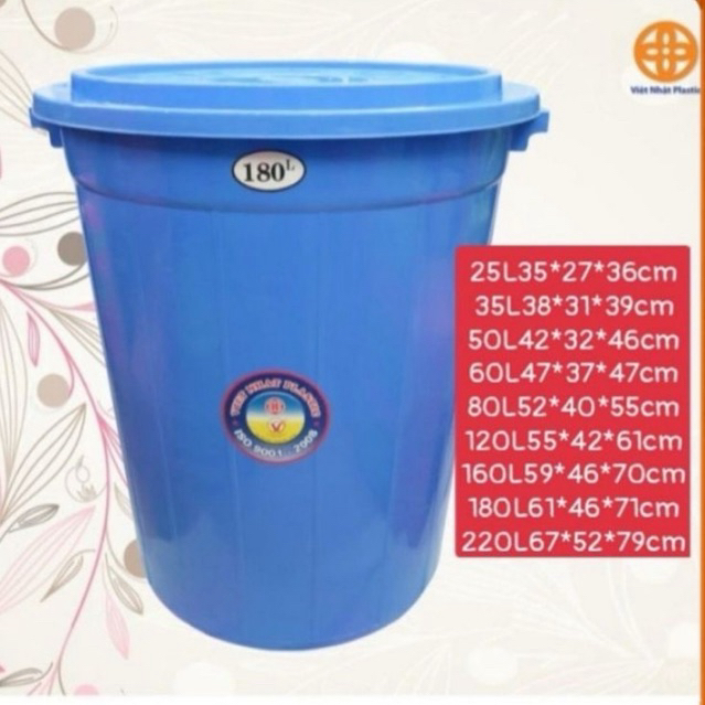 Thùng nhựa tròn đựng nước Việt Nhật các cỡ 25L, 35L, 50L, 60L, 80L, 120L, 160L, 180L, 220L ...