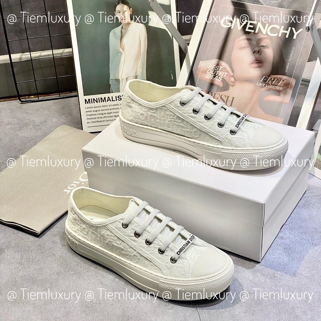 Giày Thể Thao Nam Nữ Dio Walk Embroider Cotton họa tiết vải trắng full ...