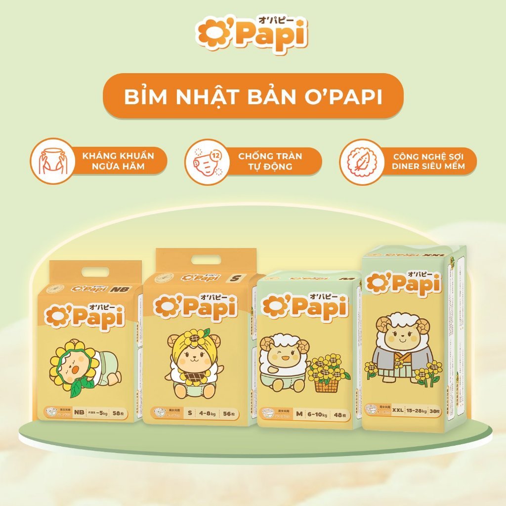 (Tặng quà từ 1 b)Tã Bỉm O'papi Nhật Bản quần/dán đủ size NB54/S56/M52 ...