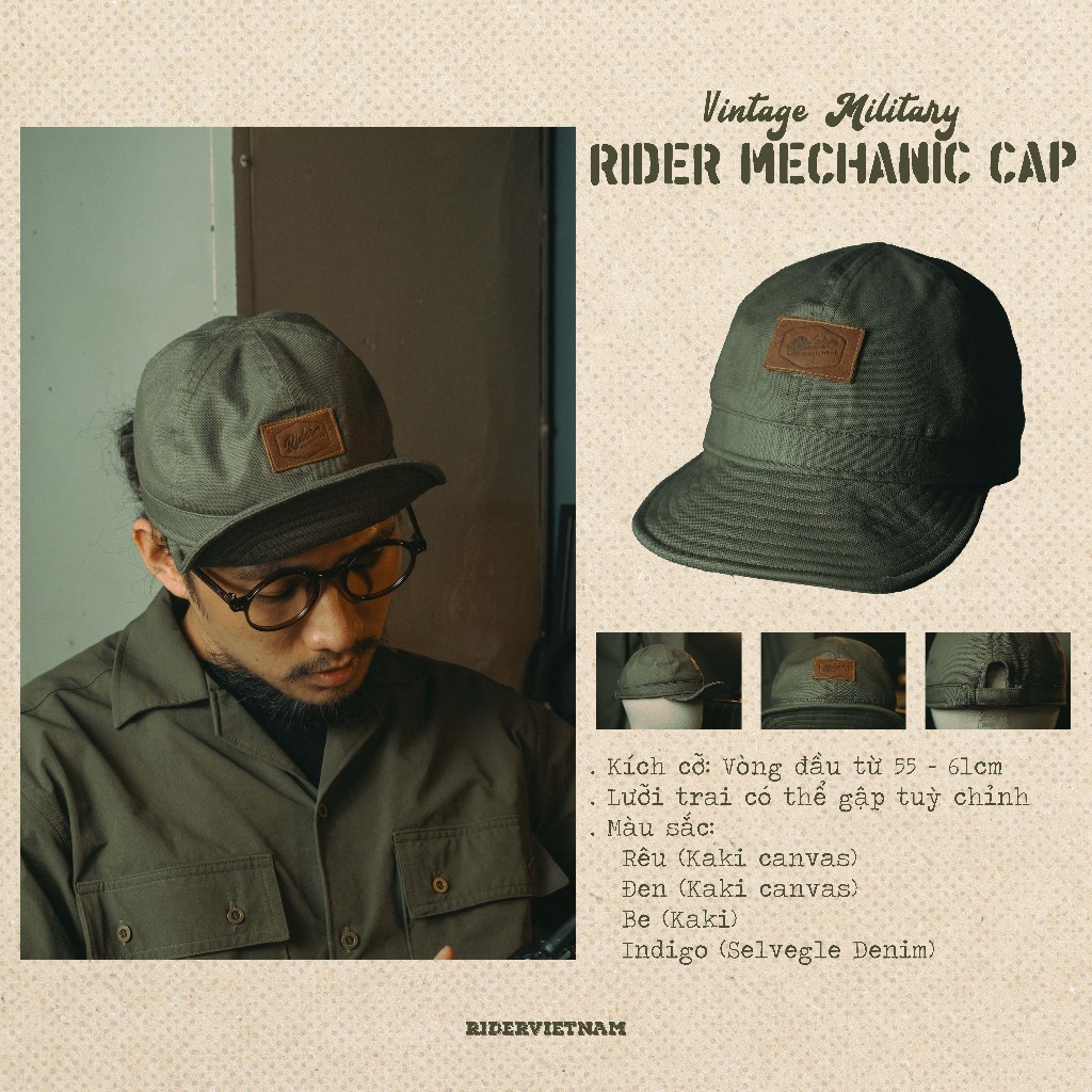 Mũ Rider Mechanic Cap dành cho nam nữ - Phong Cách Vintage Military ...