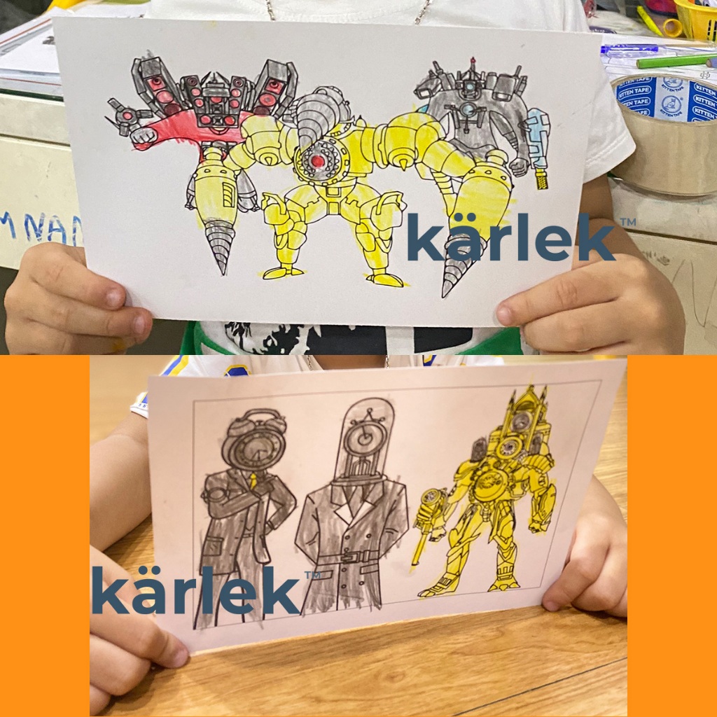 TRANH TÔ MÀU CHO BÉ - 20 tờ tô màu A5 chủ đề ClockMan, DrillMan ...