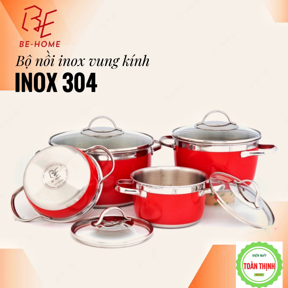 Bộ nồi inox vung kính 5 lớp BEHOME | Shopee Việt Nam