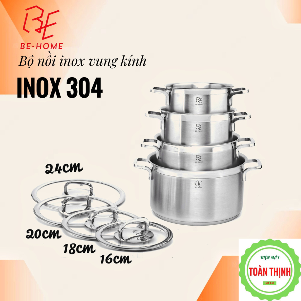 Bộ nồi vung kính 4 chiếc inox 304 BEHOME | Shopee Việt Nam
