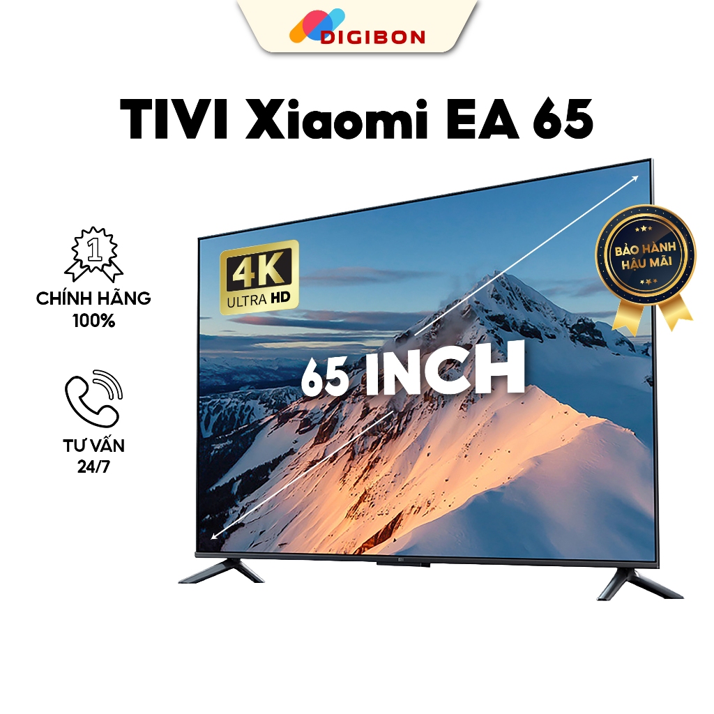 Tivi Xiaomi EA65 2022 Series - 65 inch Tràn viền - Màn hình 4K - Ram 1.5 Gb - Bộ nhớ 8 Gb -Bảo ...