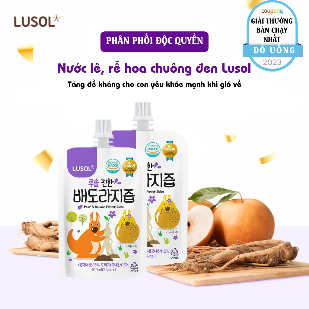 Combo 10 gói nước ép lê và rễ hoa chuông đen nguyên chất Lusol cho bé ...