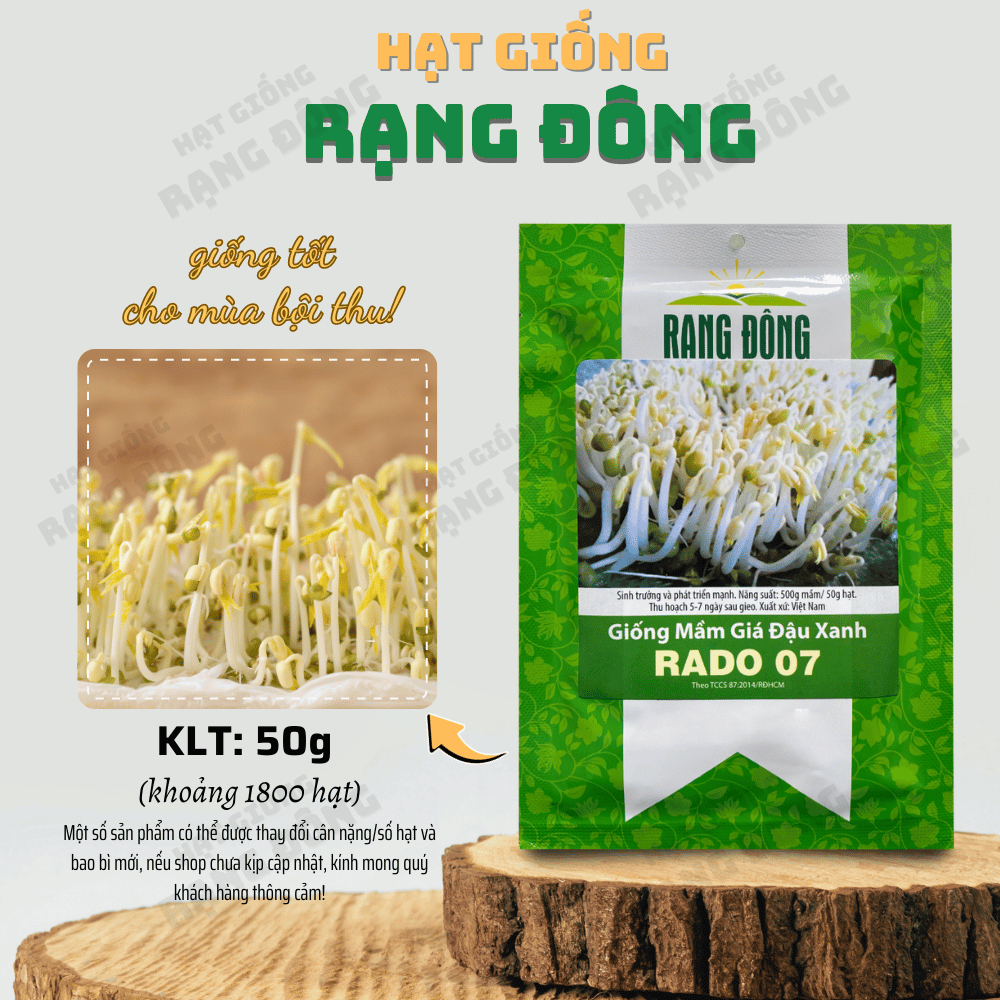 Hạt giống Mầm Giá Đậu Xanh Rado 07 (50g~1800 hạt) dễ trồng, nhanh thu hoạch, giàu dinh dưỡng ...