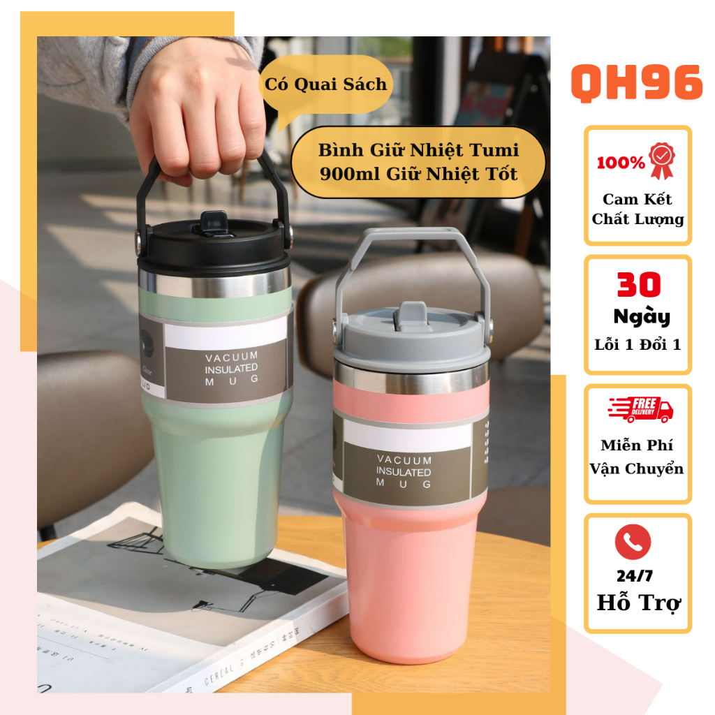 Ly giữ nhiệt Tumi inox 304 - 900ml có quai xách siêu cứng cáp, Bình nước giữ nhiệt sang trọng ...