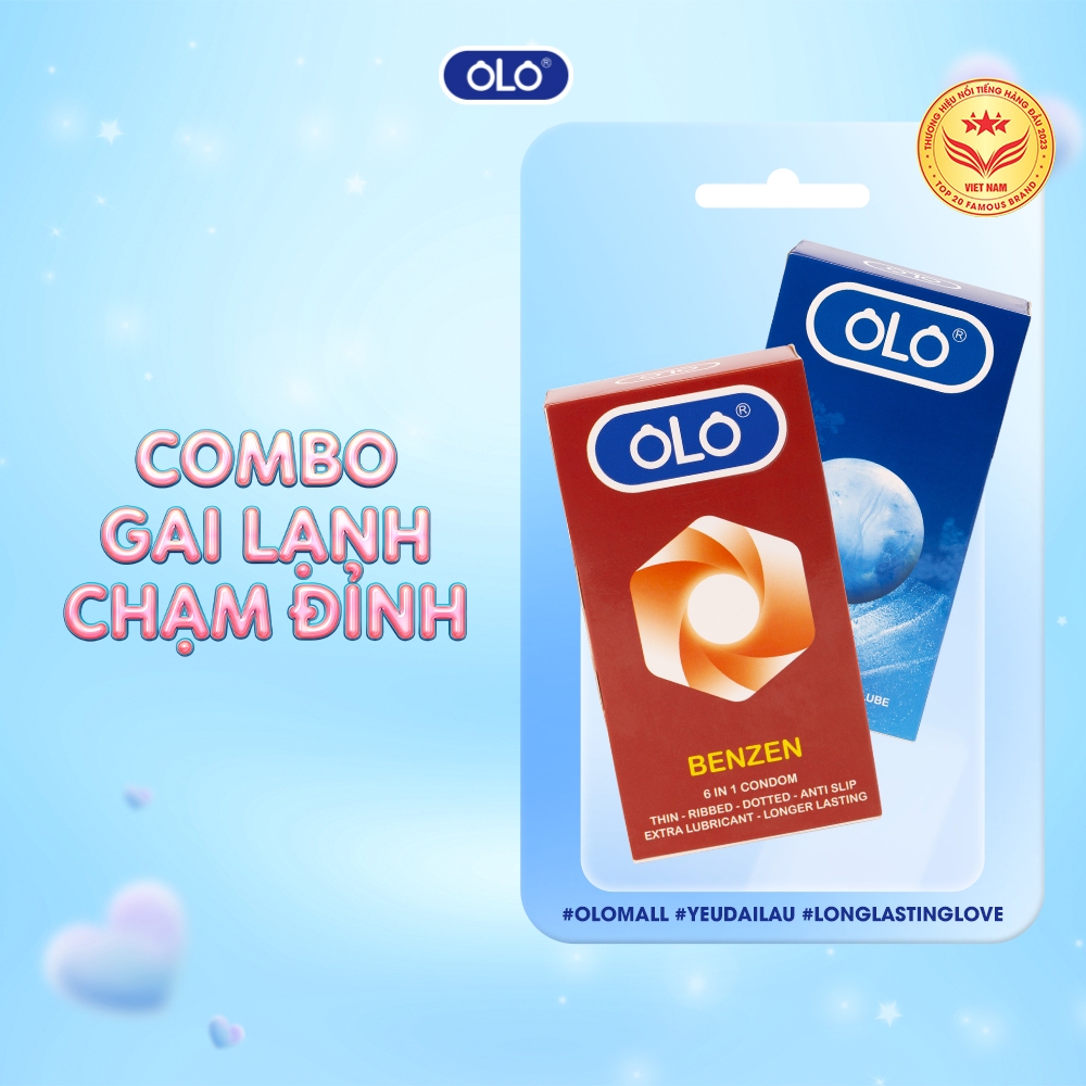 Combo bao cao su OLO Ice & Benzen - gân gai lớn, size 49 - 52mm, kéo dài thời gian đỉnh, bạc hà ...