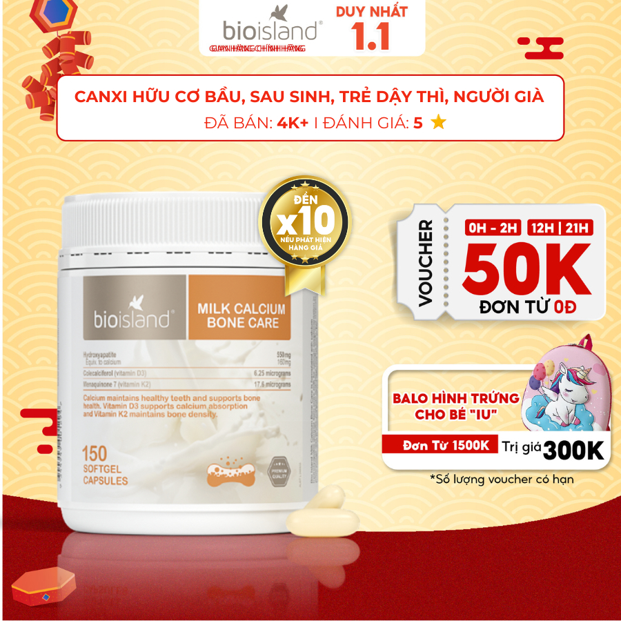 Canxi sữa hữu cơ Bioisland tăng cường canxi cho mẹ bầu chống còi xương dị tật thai nhi, tăng ...