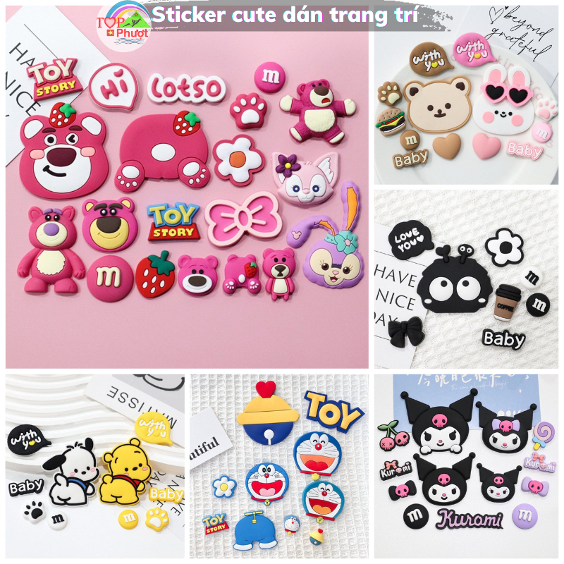 Sticker Charm Silicone nhiều mẫu cute - gắn trang trí mũ bảo hiểm, ốp ...