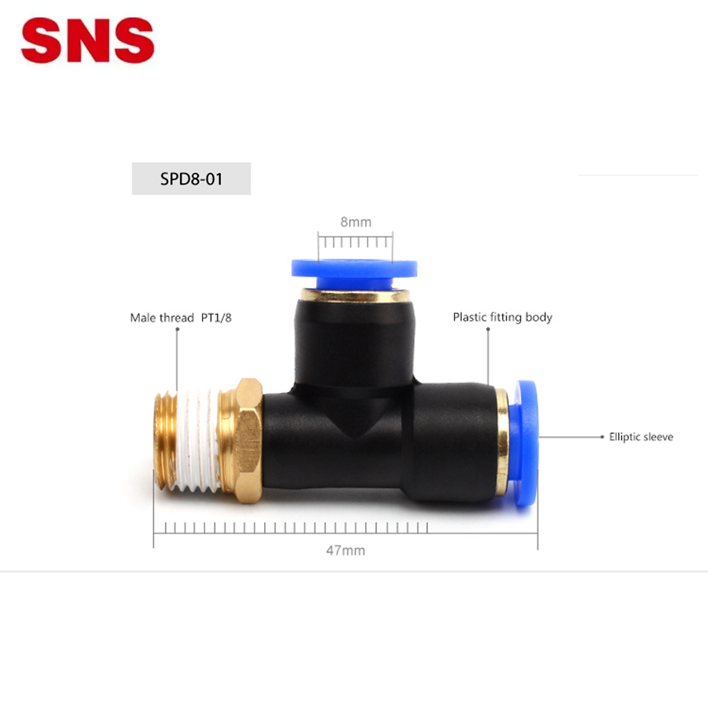 Cút nối nhanh khí nén SNS PD -Đầu nối khí nén SPD -Đầu nối chữ T PD -Cút nối T ren ngoài PD6/PD8 ...