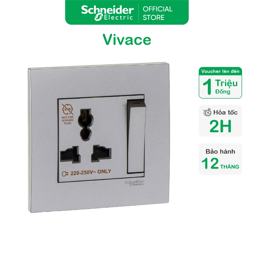 Ổ cắm đơn đa năng 13A màu Trắng/ Xám Bạc Vivace - Schneider Electric ...