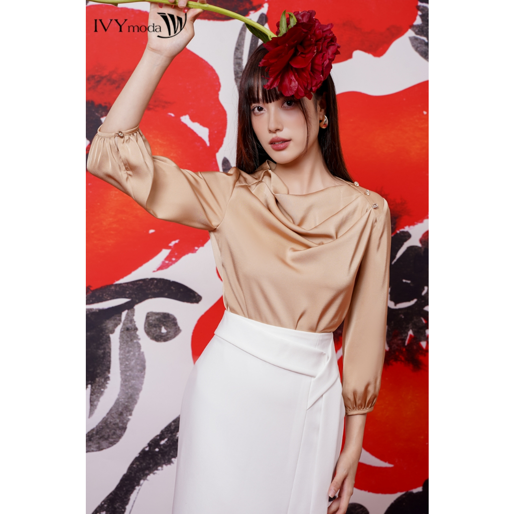Áo sơ mi lụa cổ kiểu đính khuy nữ IVY moda MS 17B9606 | Shopee Việt Nam