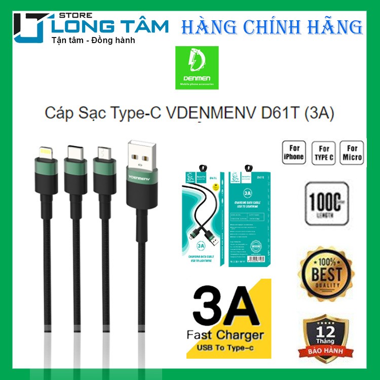 Dây Cáp Sạc Type-C VDENMENV D61V,T,L (3A) Giúp Sạc Nhanh Và Chuyển Dữ Liệu -hàng chính hãng ...