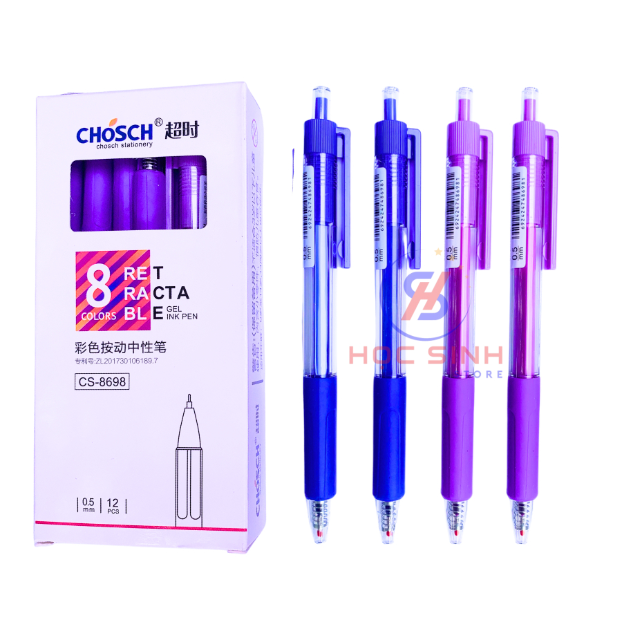 Hộp 12 Cây Bút Gel Bấm Chosch CS8698 0.5mm Mực Nước Xanh, Tím - VPP ...