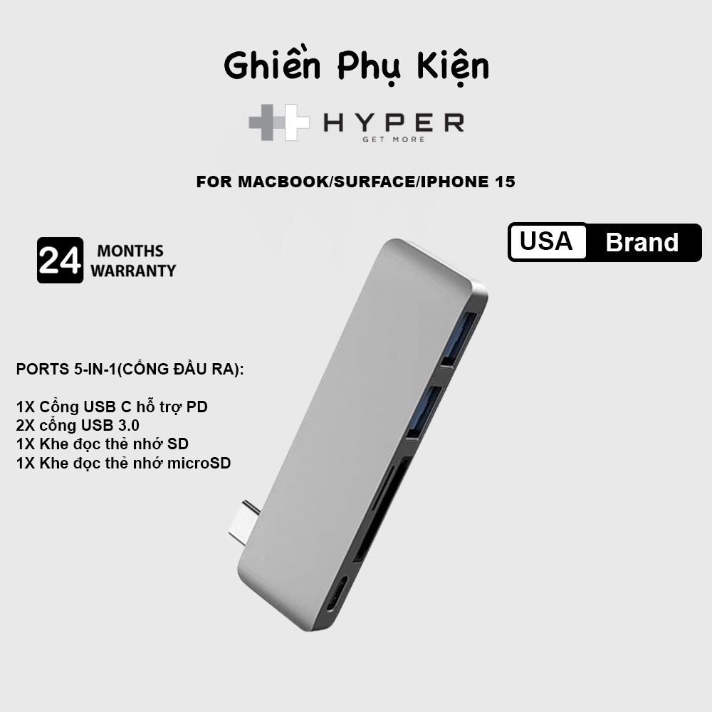 Cổng Chuyển HyperDrive 5 IN 1 GN21B USB-C Hub Dành Cho Macbook Pro/Air ...