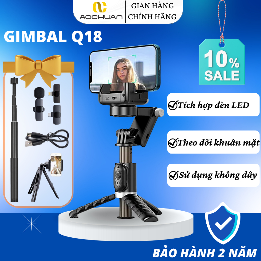Gimbal Q18 có đèn, Gậy quay video gimbal chống rung tích hợp công nghệ ...